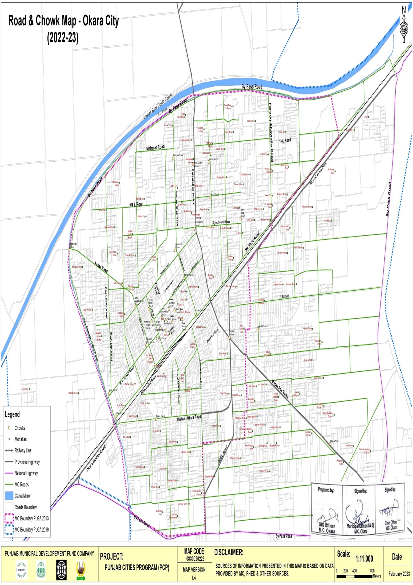 Roads & Chowks Map - Okara